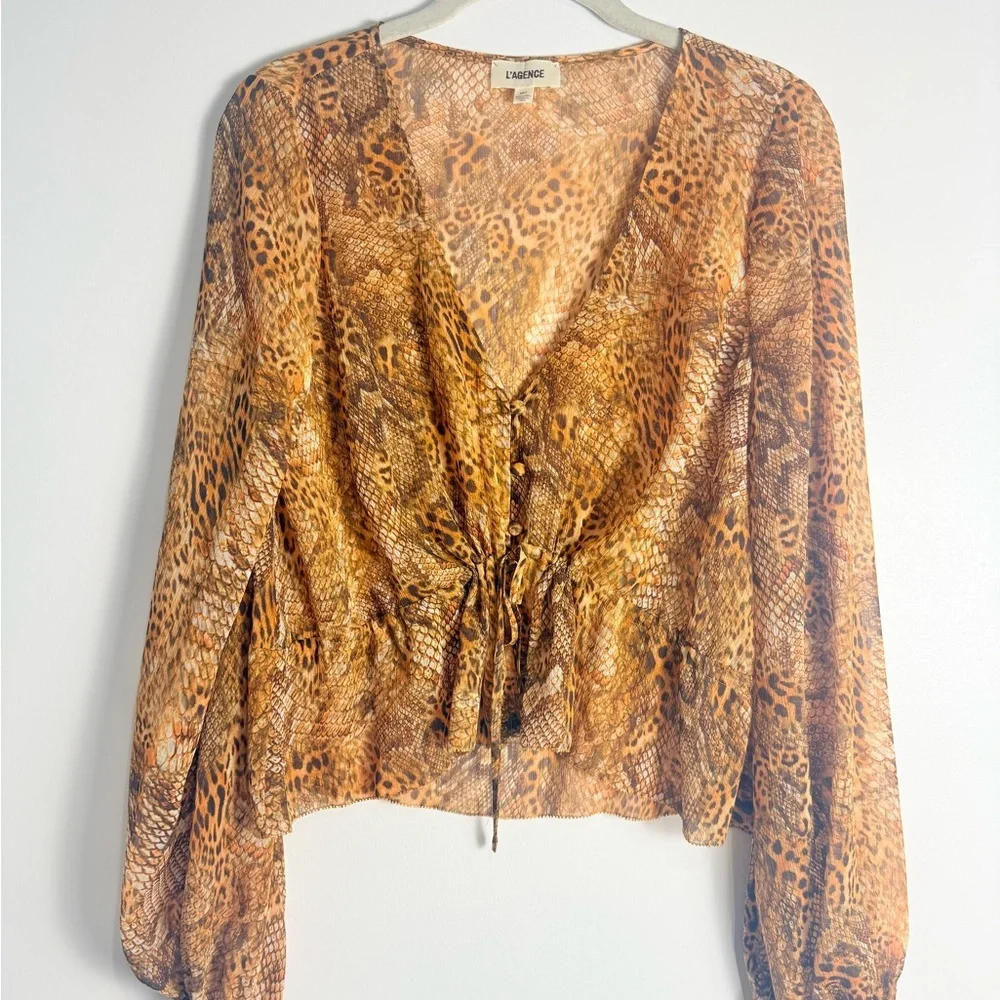 L'AGENCE | Tops | Lagence Pixie Oversized Yellow Snakeprint Vneck ...